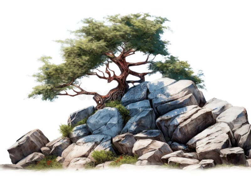 Tree and Rocks Isolated. Illustration AI Generative Stock Illustration ...
