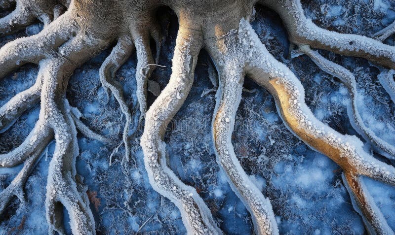 A Tree Root is Covered in Snow Stock Photo - Image of background ...