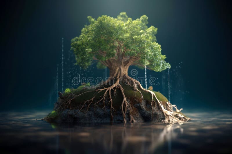 Tree with a Root Growing on a Rock. the Concept of Connection with ...