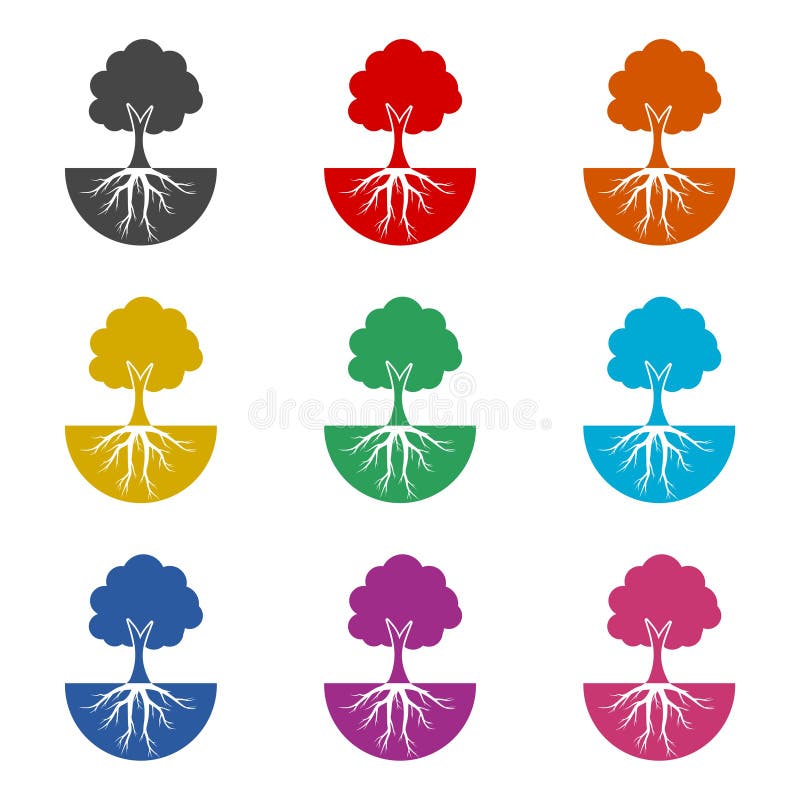 Tree and Root Logo, Tree and Root Icon Stock Vector - Illustration of ...