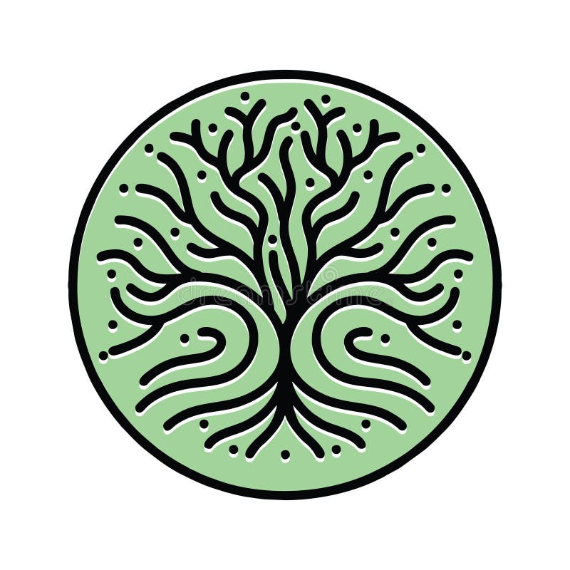 Tree Root Monoline Logo Vector Vintage Illustration Emblem Design Badge ...