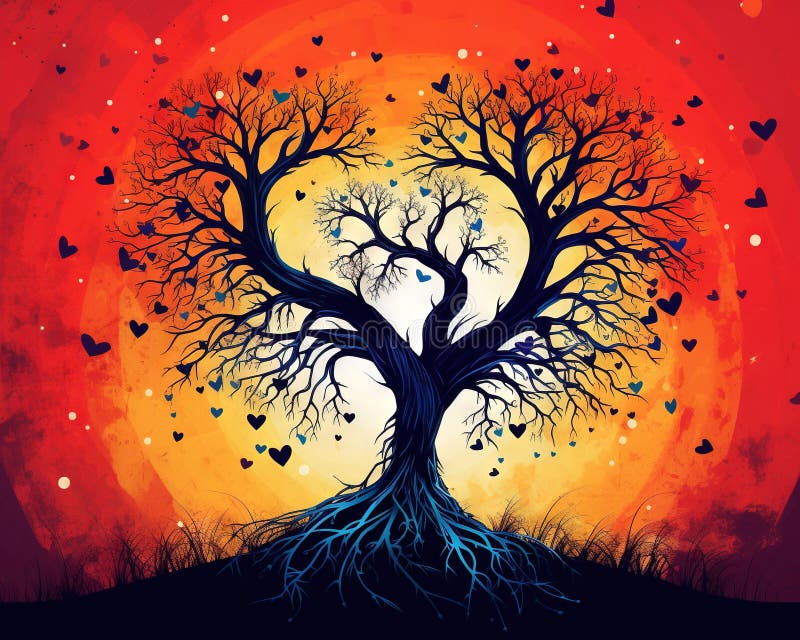 Tree with Root Over a Heart Shape. Stock Illustration - Illustration of ...