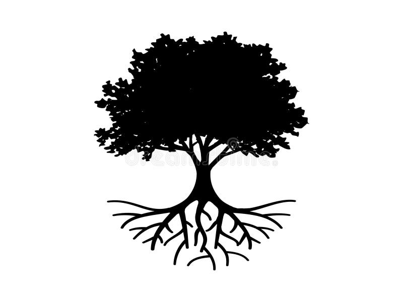 Tree and Root Silhouette Isolated on White Background. Tree and Roots ...