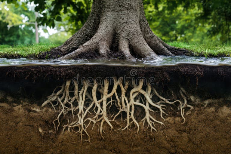 Tree Root System Extending Deep into Soil Cross Section Stock ...