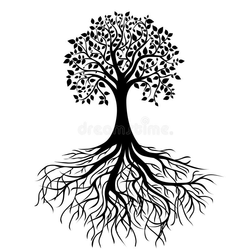 Whole Black Tree with Roots - Vector Stock Vector - Illustration of ...