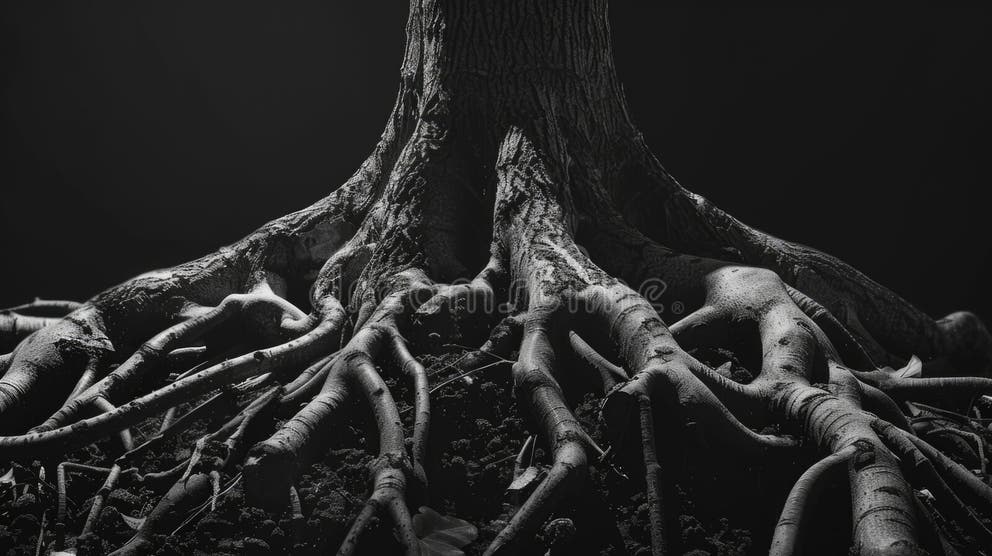 Tree Roots Black and White stock photo. Image of outdoors - 383285656