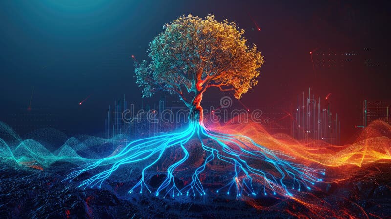 A Tree with Roots that are Blue, Red, and Green Stock Image - Image of ...