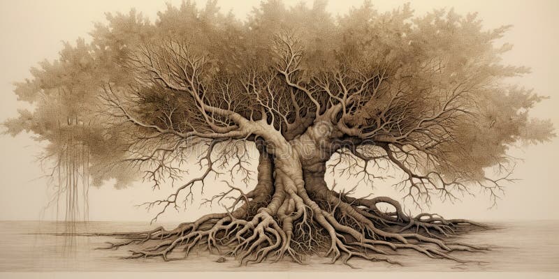 Tree with Roots and Branches, Concept of Growth, Created with ...