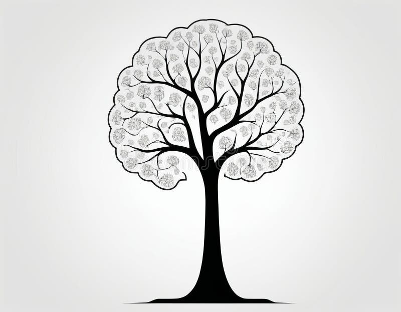 Tree with roots and crown stock illustration. Illustration of trunk ...