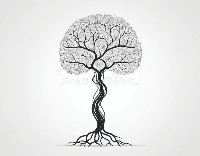 Tree with roots and crown stock illustration. Illustration of nature ...