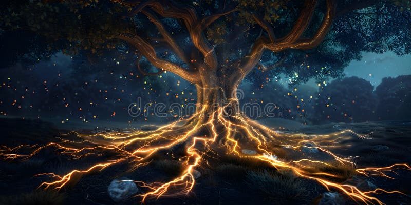 Tree with Roots on a Dark Background Stock Photo - Image of life ...