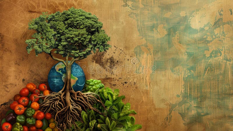 Tree Roots Embrace Earth with Vegetables Stock Photo - Image of roots ...