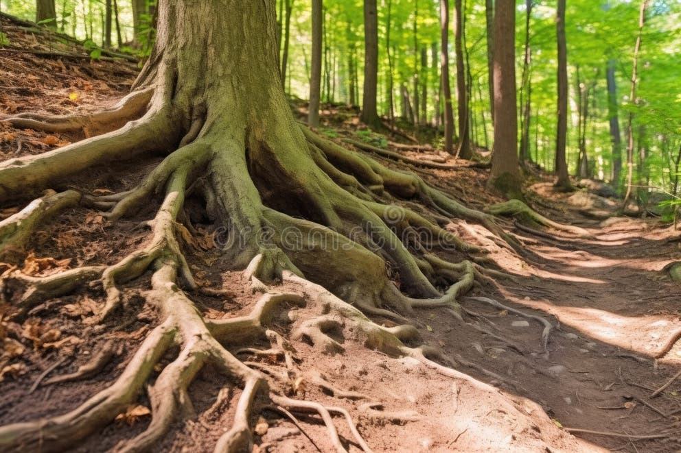 Tree Roots Emerging on a Forest Trail Stock Photo - Image of roots ...