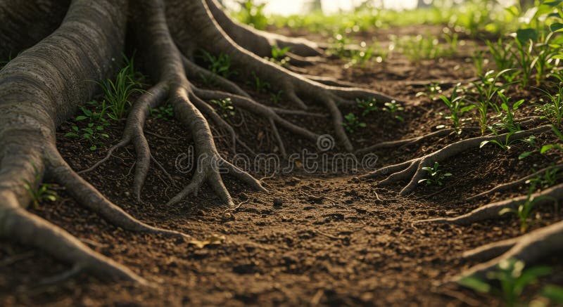 Tree Roots Emerging from Soil in a Natural Landscape Stock Illustration ...
