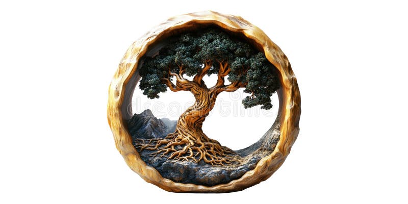 Tree with Roots Enclosed in Circular Frame Isolated on Transparent ...
