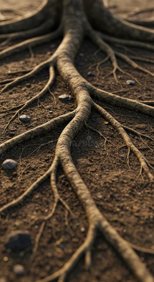 Tree Roots Exposed in Soil Under Natural Light. Stock Illustration ...