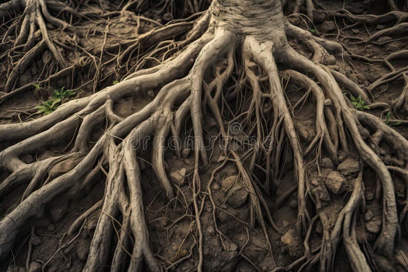 Tree Roots Extending in All Directions from a Tree. Generative AI ...