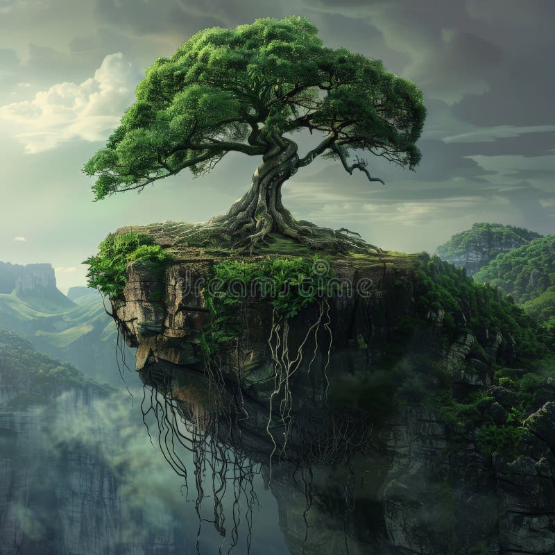 Tree growing on cliff stock illustration. Illustration of landscape ...