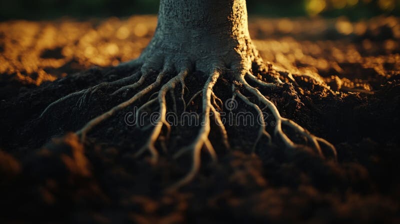 Tree Roots Extending into Soil at Sunset Stock Illustration ...