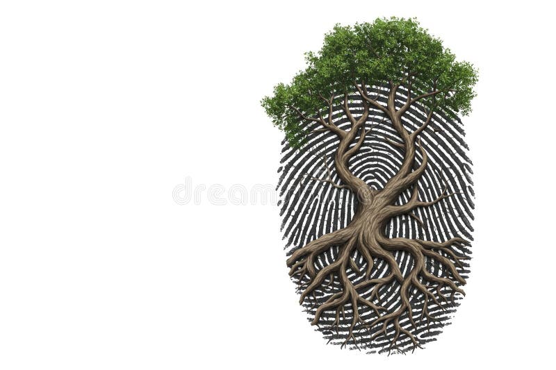 A Tree with Roots on a Fingerprint. Space for Text. Stock Photo - Image ...