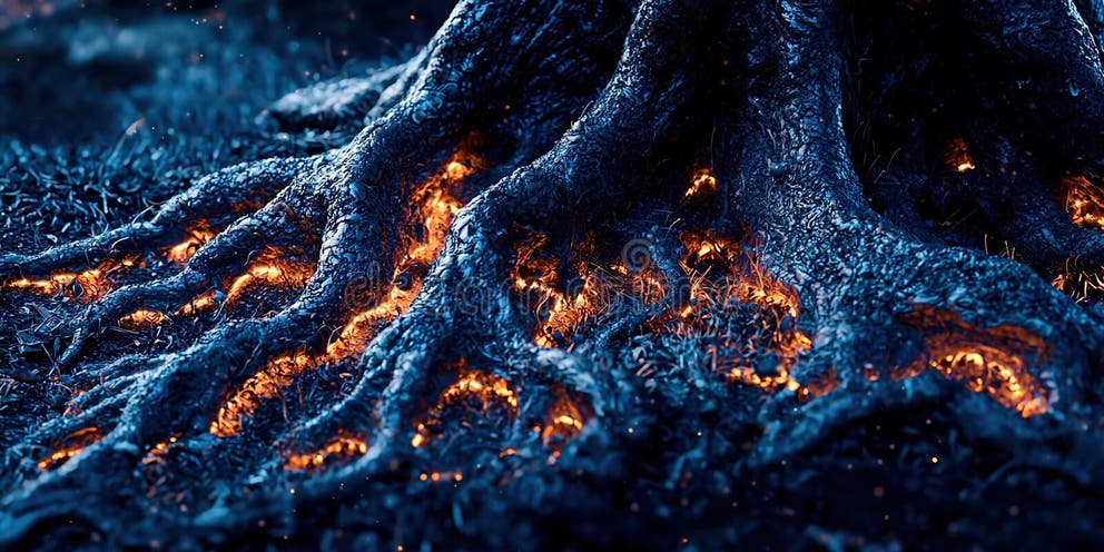 A Tree with Roots that are on Fire Stock Illustration - Illustration of ...