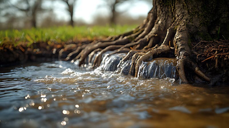 Tree Roots and Flowing Water Stock Illustration - Illustration of ...