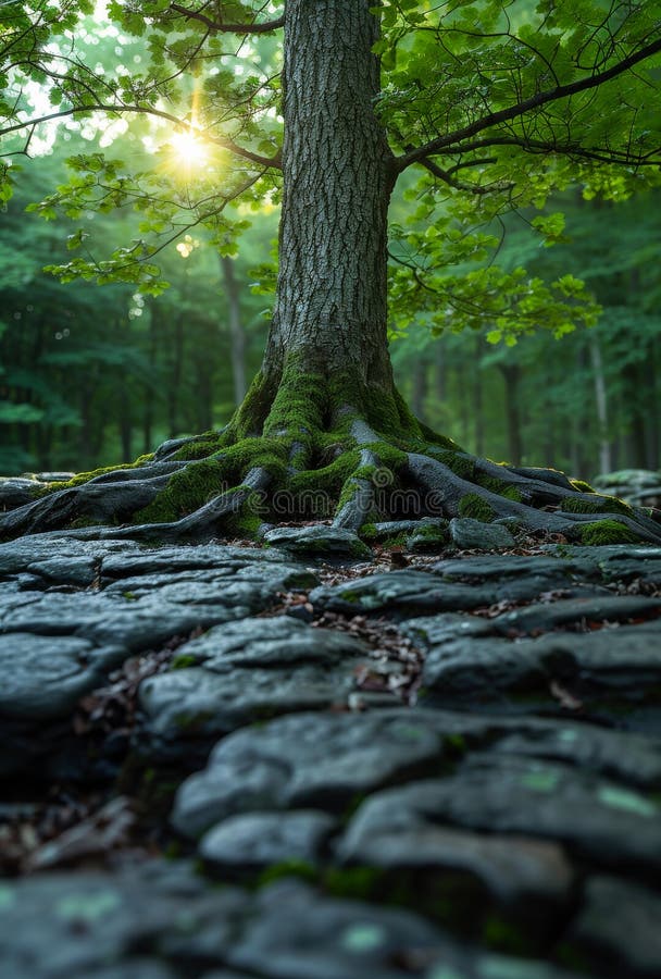 Tree with roots in forest stock image. Image of fantasy - 320816411