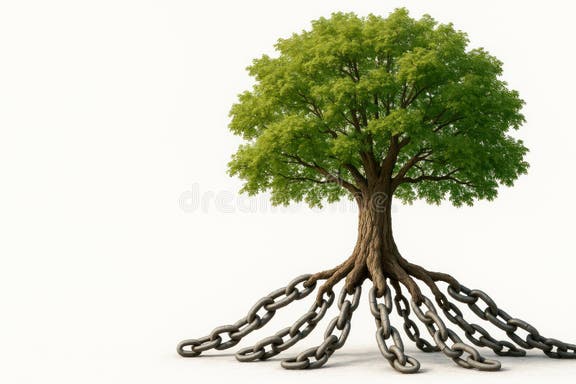 A Tree with Roots in the Form of Heavy Chains. Space for Text. Stock Image - Image of nature ...
