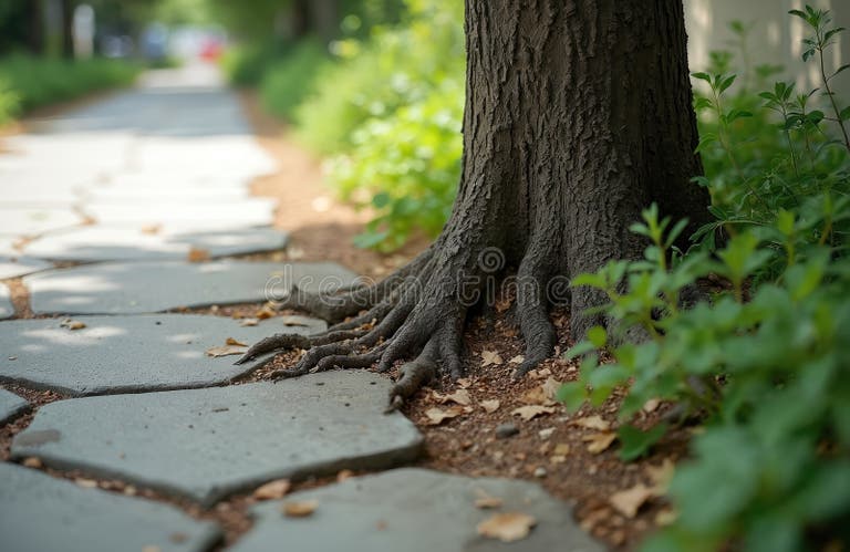 Tree Roots Fracture Stone Pavement Path, Causing Sidewalk Damage and ...