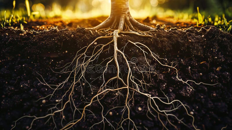 A Tree with Its Roots in the Ground and a Blue Sky Stock Photo - Image ...