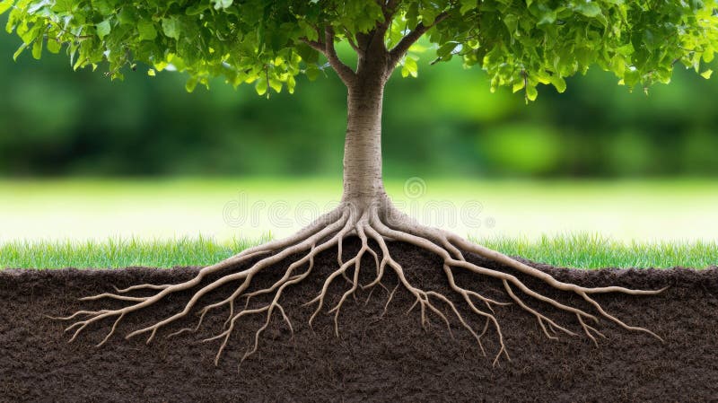 A Tree with Roots Growing Out of the Ground, AI Stock Photo - Image of ...