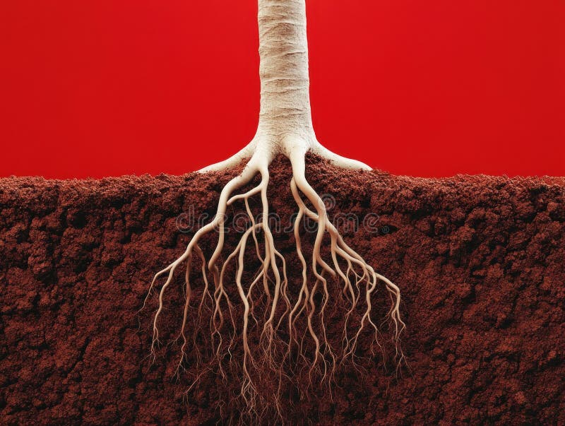Tree Roots Growing in Red Soil with Bold Background Stock Illustration ...