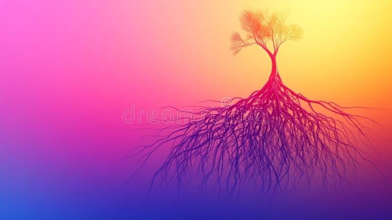 Tree Roots Growing on Vibrant Rainbow Gradient Background Stock Photo ...