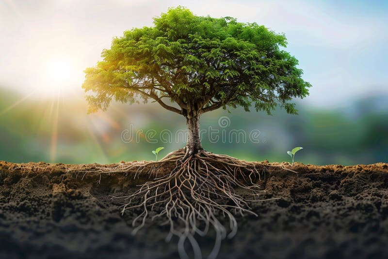 Tree Roots and Growth stock illustration. Illustration of organic ...