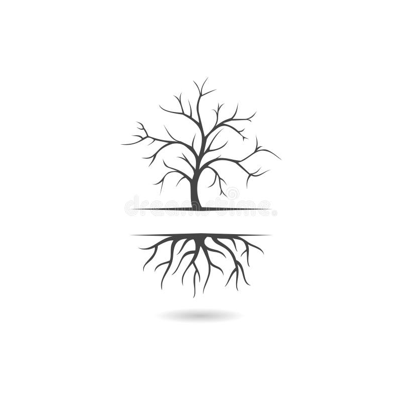 Tree with Roots Icon with Shadow Stock Vector - Illustration of label ...