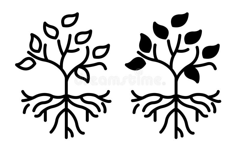 Tree with Roots and Leaves Icon Set. Root Leaf and Botanic Vector ...