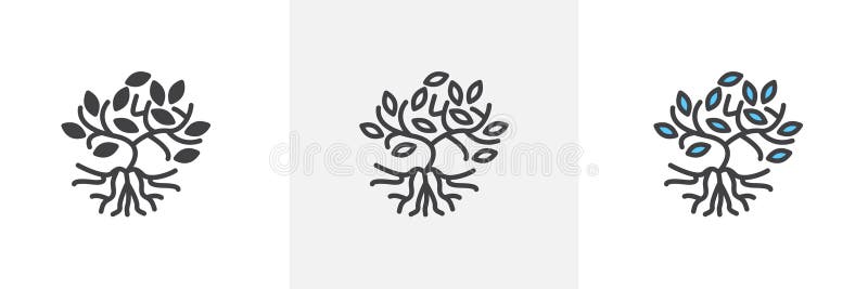 Tree with Roots and Leaves Icon Set. Root Leaf and Botanic Vector ...