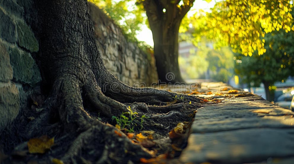 Tree Roots Lifting Part of Sidewalk Gently . Stock Illustration ...