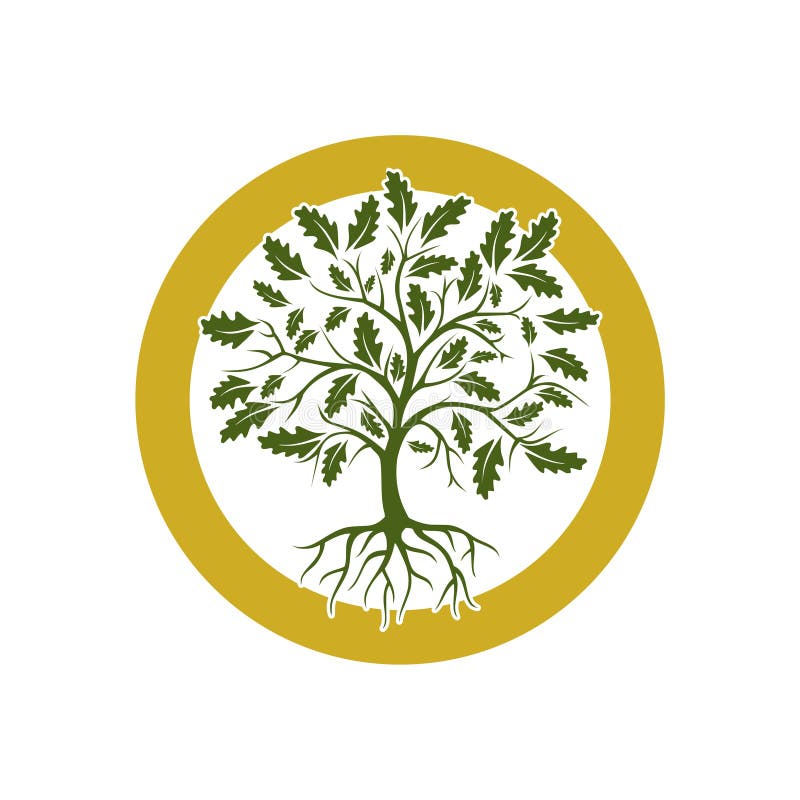 Tree with Roots Logo, Gold Ring Concept Stock Vector - Illustration of ...