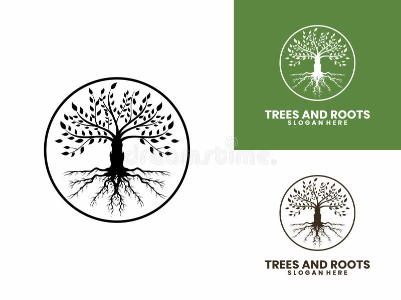 Tree and Roots Logo Vector Illustration. Simple Circle Tree of Life ...