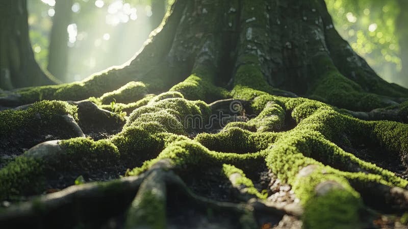 Tree Roots and Moss, Realistic, Cinematic Light, Sharp Focus. Stock ...