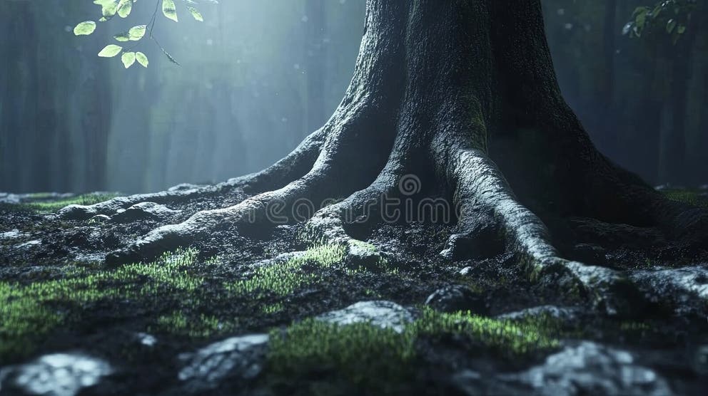 Tree Roots and Moss, Realistic, Cinematic Light, Sharp Focus. Stock ...