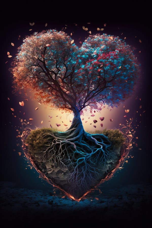 Tree with Roots in the Shape of Heart. Generative AI Stock Illustration ...