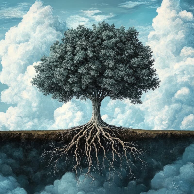 A Tree with Roots is Shown in the Bottom of the Image Stock ...