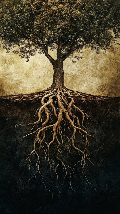 A Tree with Roots that are Shown in the Ground Stock Illustration ...