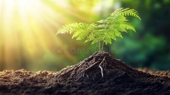 Tree Roots in Soft Earth with Fern.. Stock Image - Image of forest ...