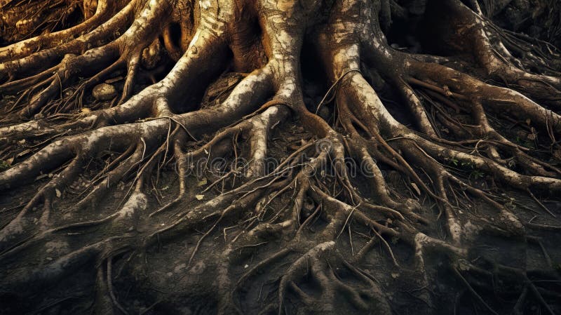 Tree Roots in Soil Close Up. Generative AI Stock Illustration ...