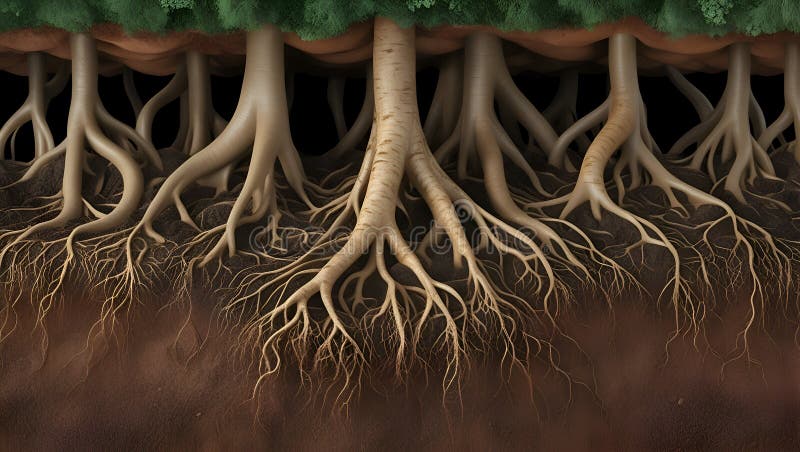 Tree Roots in Soil Close Up, Underground Texture Stock Illustration ...