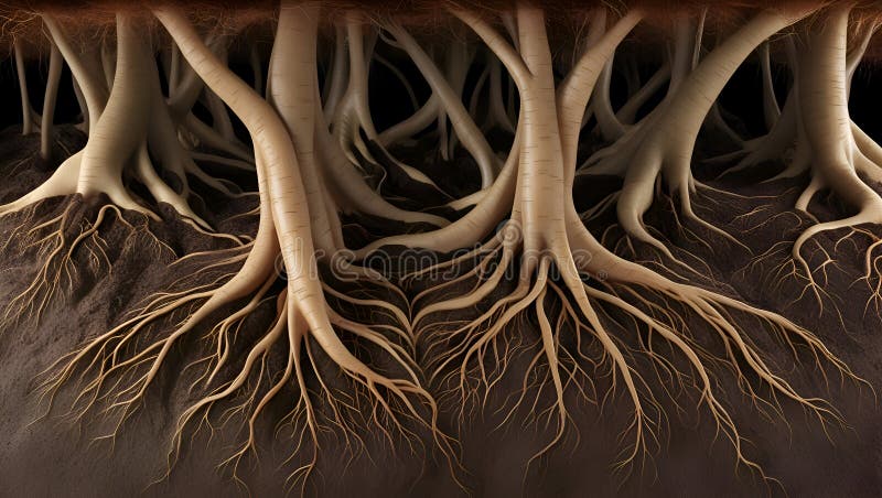 Tree Roots in Soil Close Up, Underground Texture Stock Illustration ...