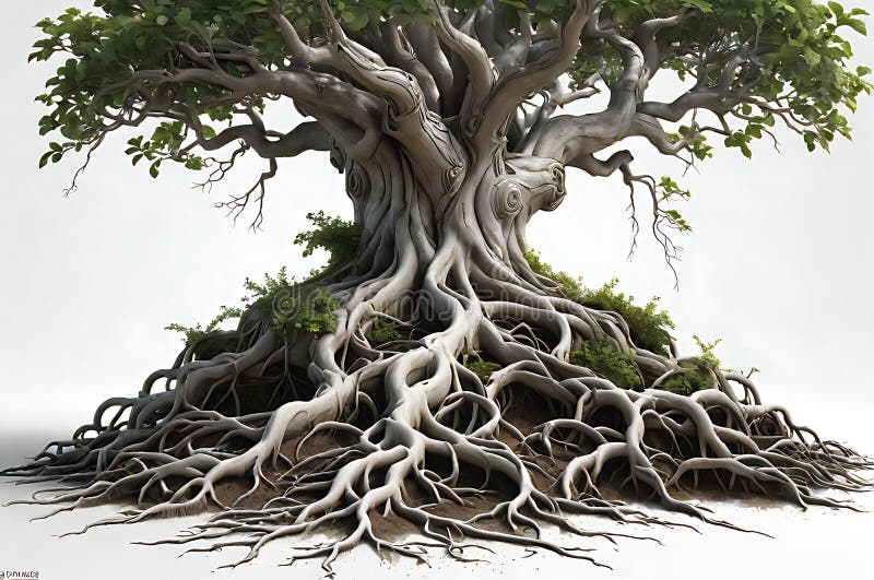 Tree Roots Sprawling Intricate, Isolated Against a Pure White ...